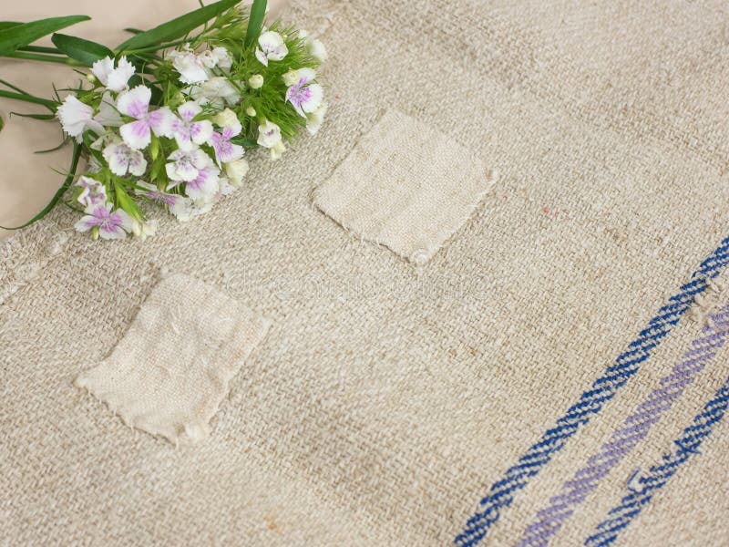 European Grain Sacks Stripe Blue Antique Patched Stock Image - Image of ...