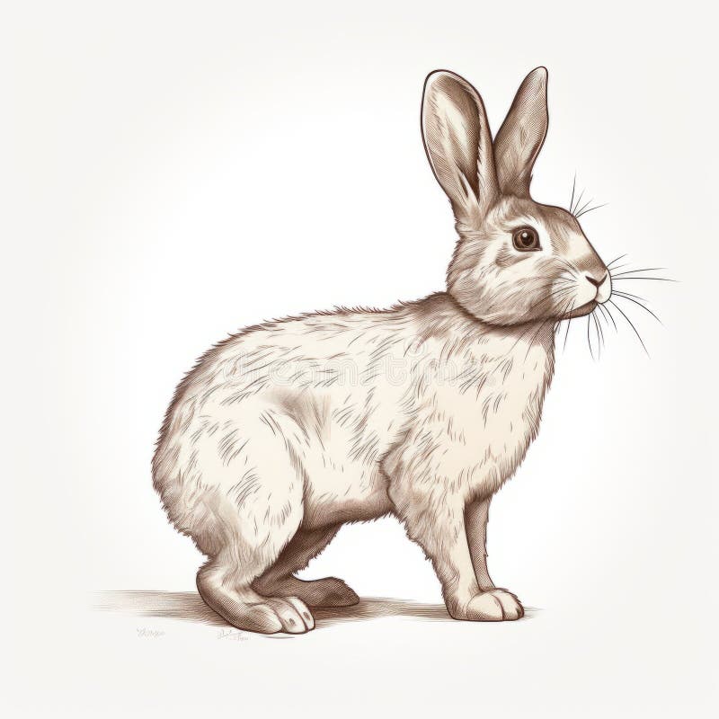 European Hand Drawn Rabbit Illustration in Hyperrealistic Style Stock ...