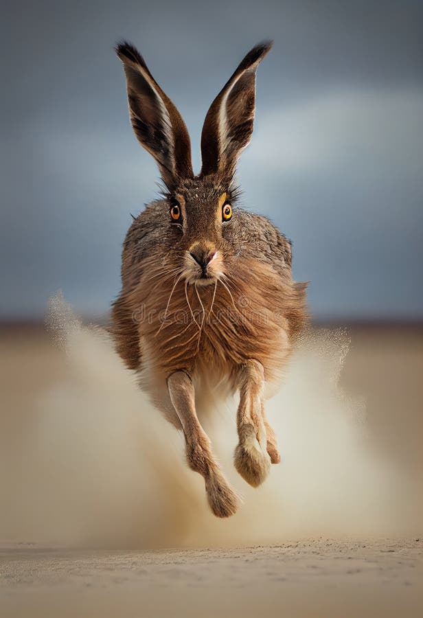 European Hare Running Across the Field. Generative AI. Stock ...