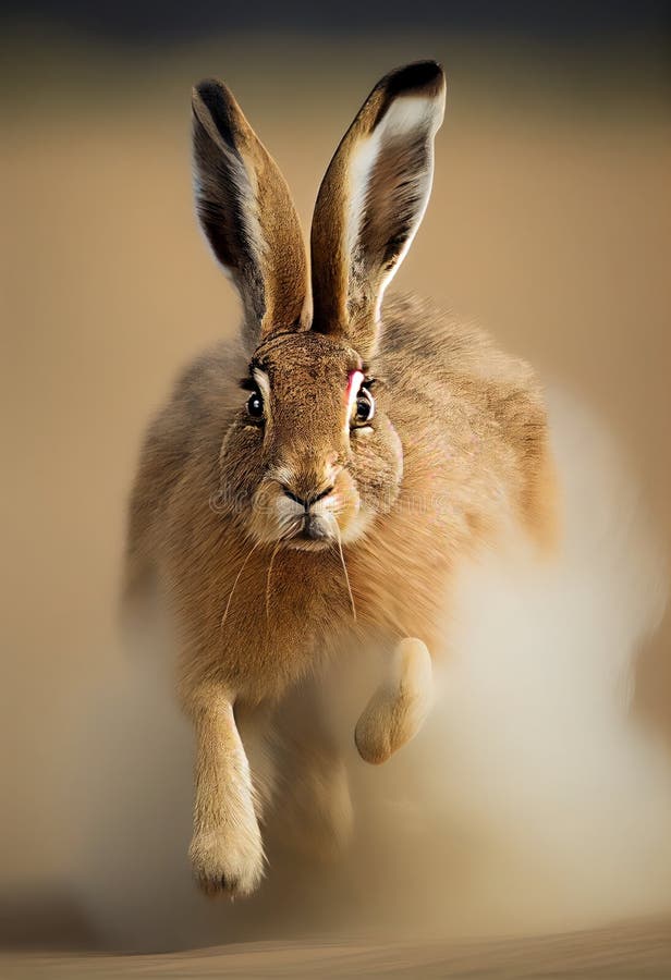 European Hare Running Across the Field. Generative AI. Stock ...