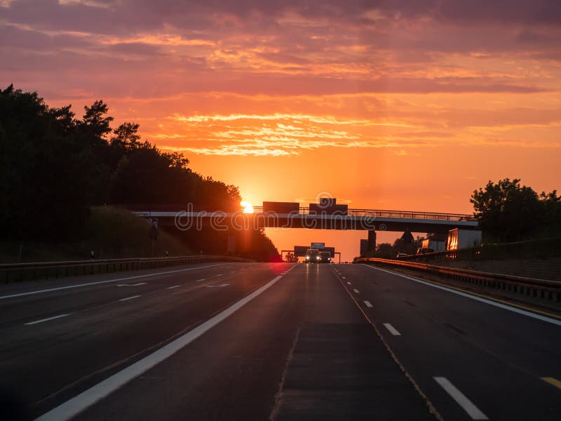 European Highway at Sunset. Stock Image - Image of motion, blue: 281301109