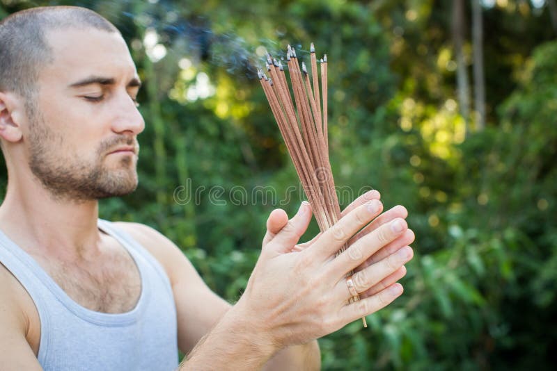 European Man Holding Incense in His Hand Stock Image - Image of incense ...