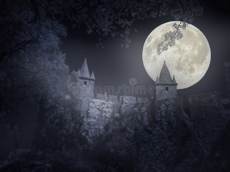 European Medieval Castle at Night Stock Image - Image of full ...
