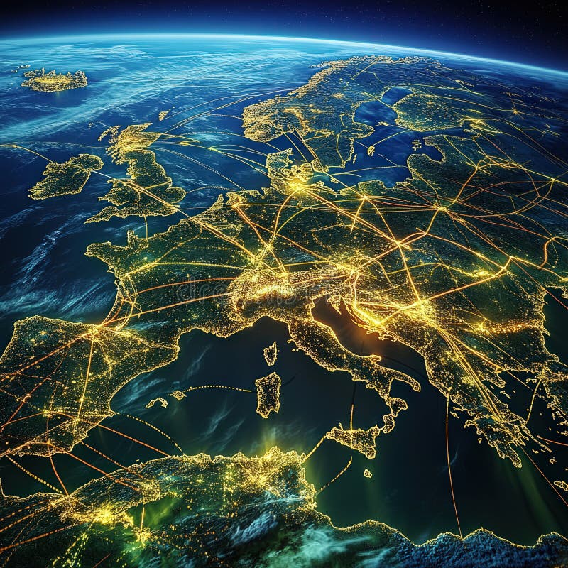 European Network Connectivity and Urbanization Stock Illustration ...