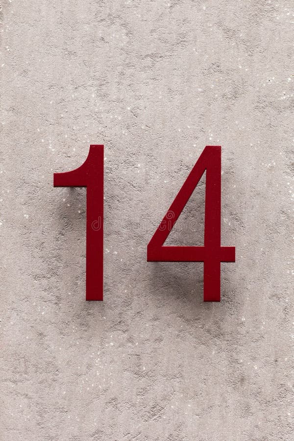 Number 14 Red House Number on White Stone Wall Stock Photo - Image of ...