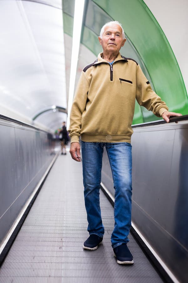 European Old Man Going Down To Subway Stock Image - Image of person ...