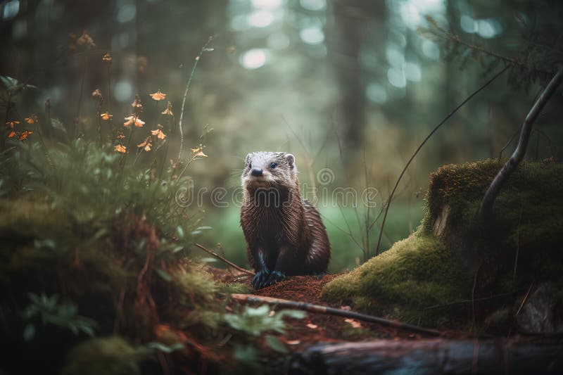 European Otter (Lutra Lutra) in the Forest. Stock Illustration ...