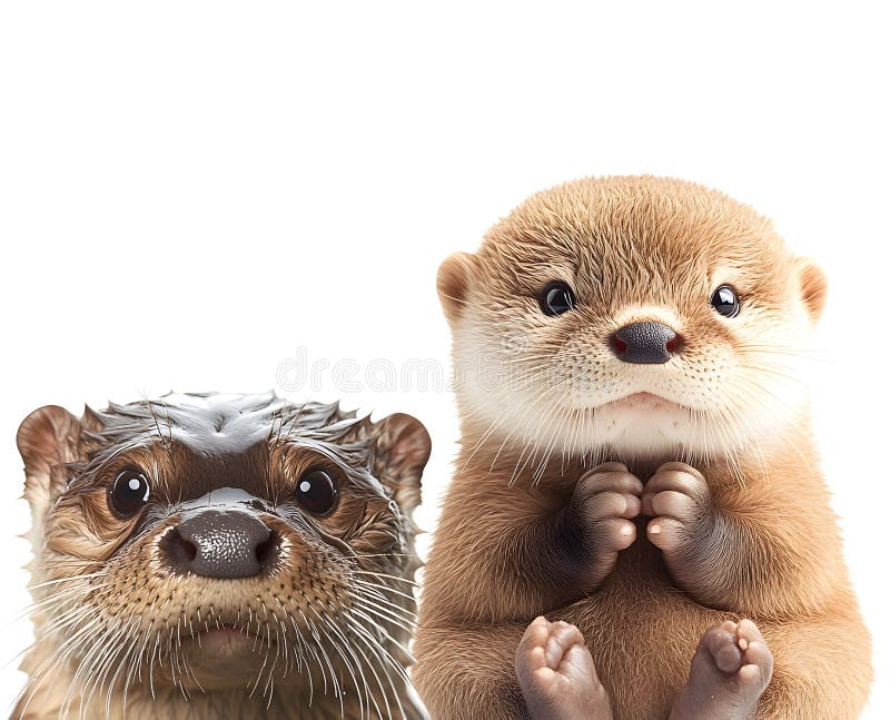 European Otter, Lutra Lutra, Isolated on White Stock Illustration ...