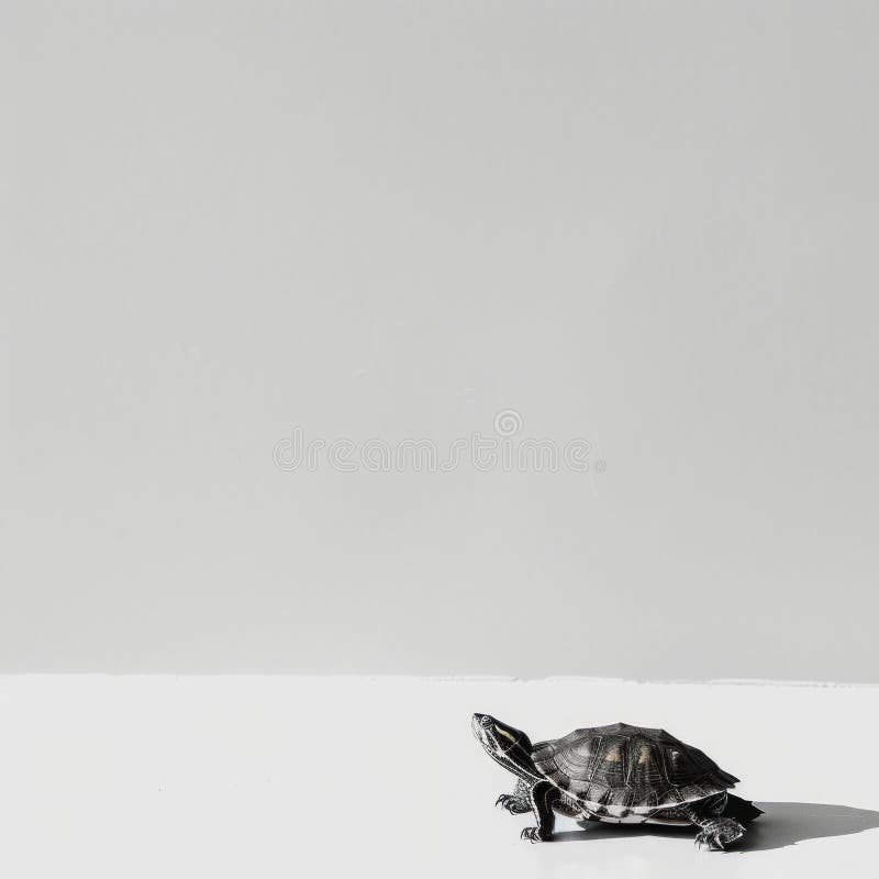 European Pond Turtle is Observed in Isolation on a Soft White Surface ...