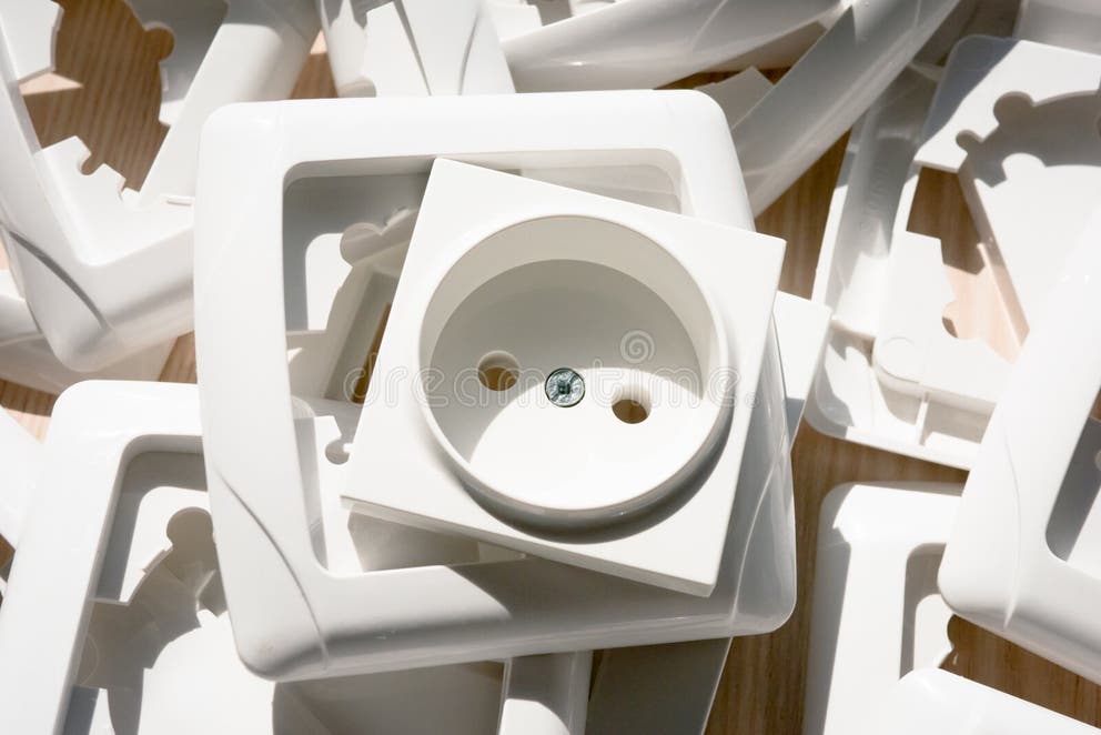European Power Socket and the Stack of Socket Frames Stock Photo ...