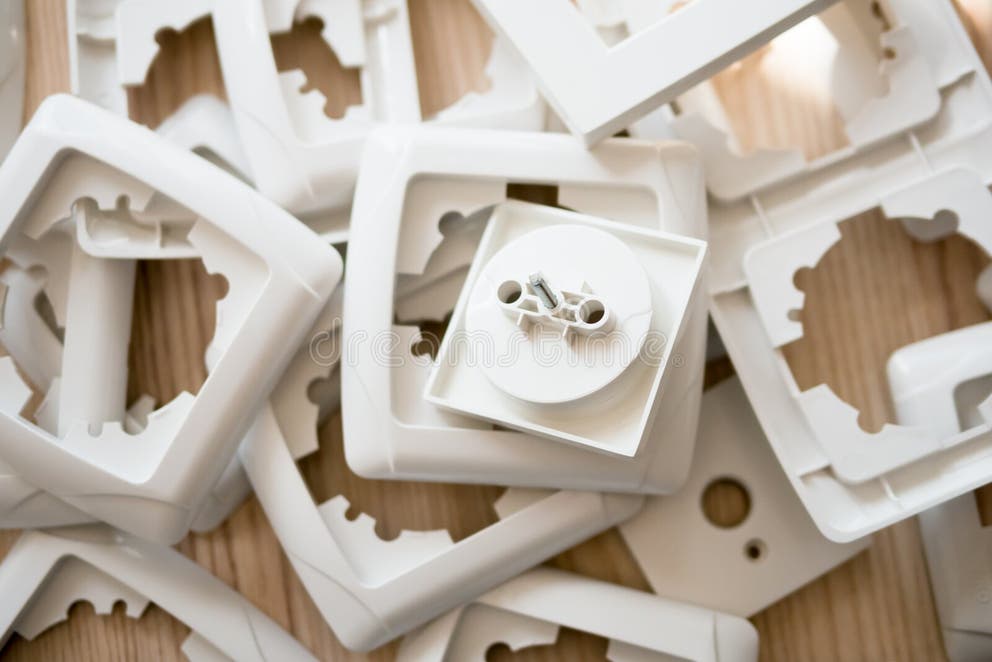 European Power Socket and the Stack of Socket Frames Stock Photo ...