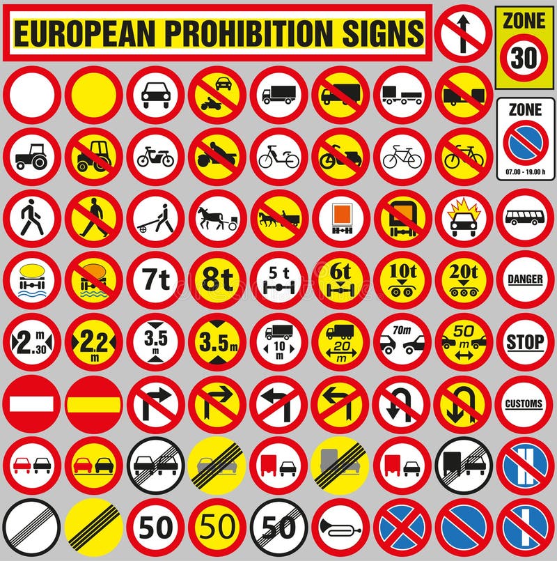 European Prohibition Road Signs. Vector Graphics Stock Vector ...