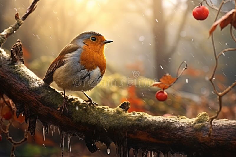European Robin Bird in Autumn Park. Generative AI Stock Image - Image ...