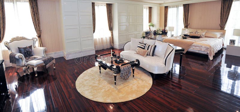 European Royal Bedroom Big Windows Stock Image - Image of apartment ...