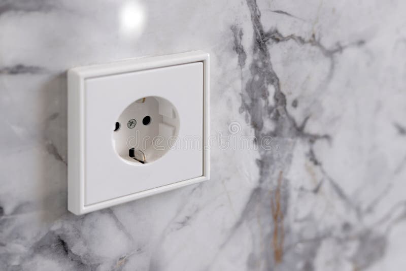 European Socket on Grey Marble Stock Image - Image of electric, current ...