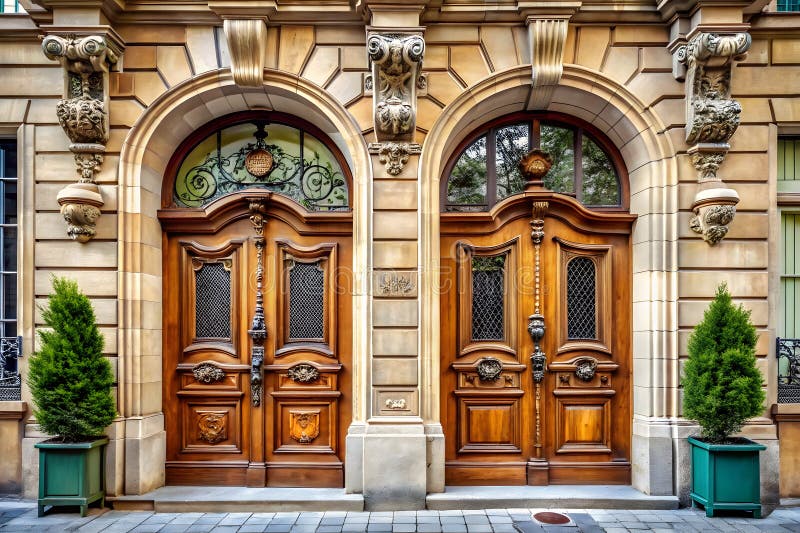 European Style Doors on an Elegant Building Stock Illustration ...