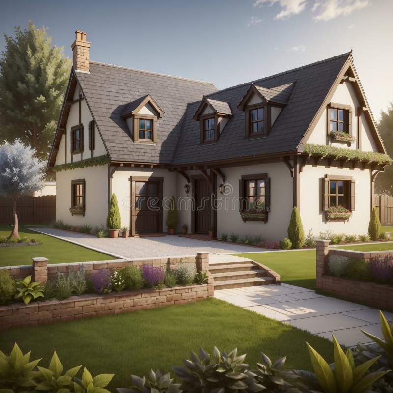 European Style House. Generative AI Stock Illustration - Illustration ...