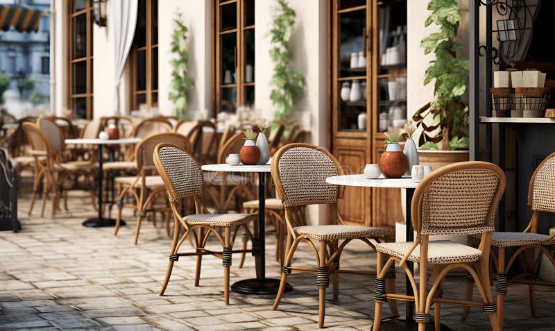 European Style Roadside Dining Chairs and Tables, AI Generative Stock ...