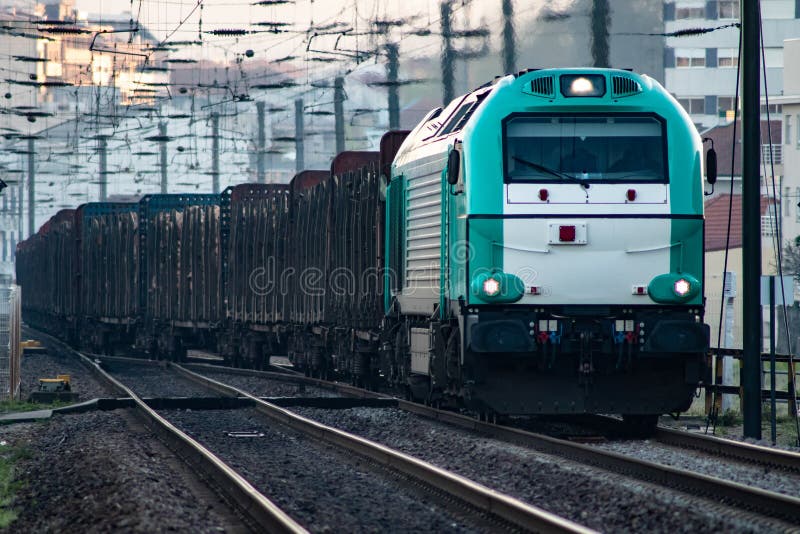 European Train Leaving the Station Stock Image - Image of freight ...