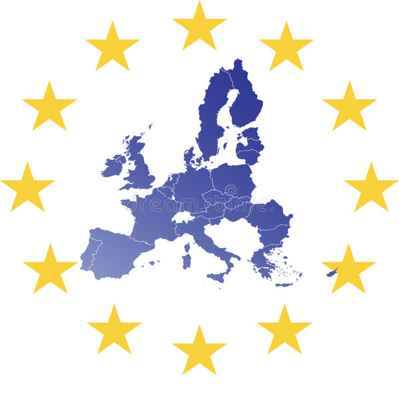 European Union Outline Map with EU Flag Stock Vector - Illustration of ...