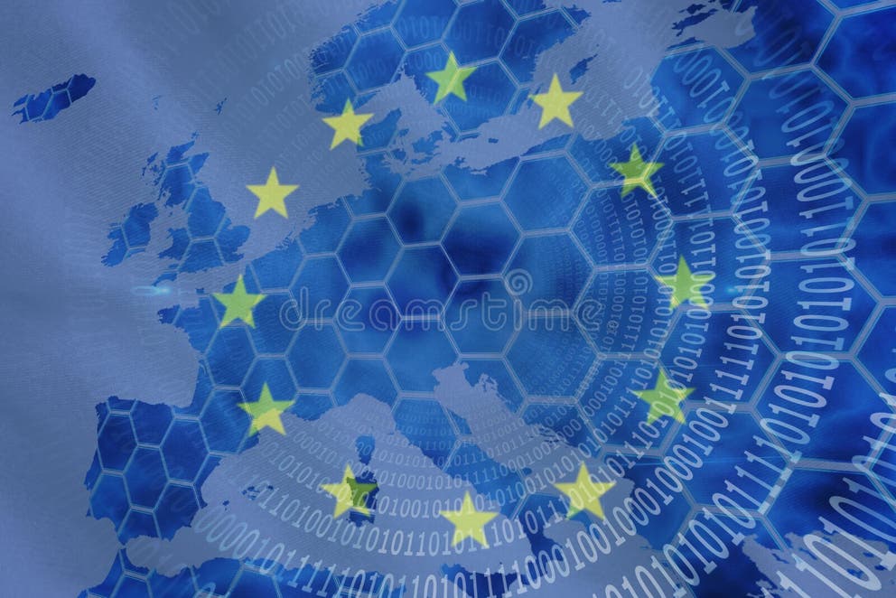 European Union Flag with Binary Codes Stock Photo - Image of network ...