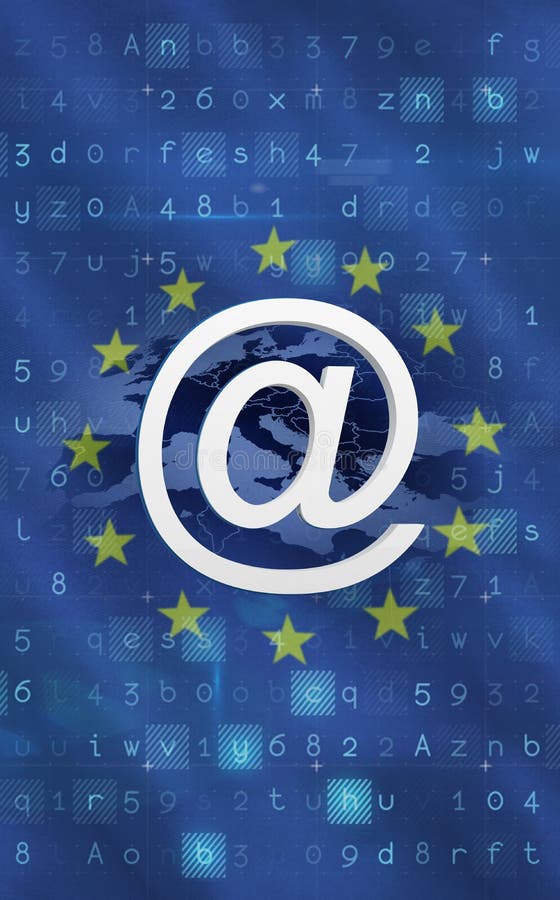 European Union Flag with Binary Codes and @ Sign Stock Illustration ...