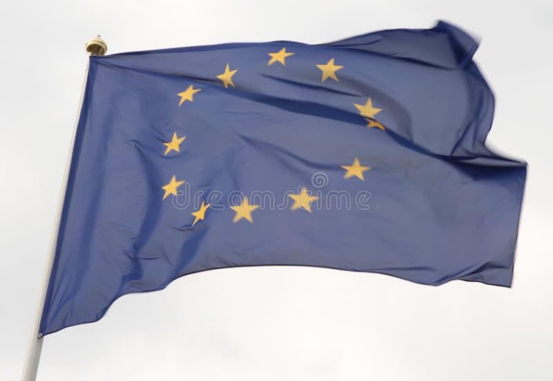 European Union Flag Flying in Front of Bright Blue Sky Stock Image ...
