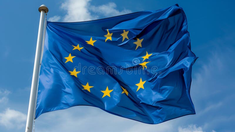 European Union Flag Flying High in the Sky Stock Photo - Image of ...
