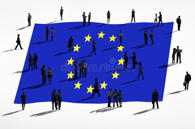 European Union Flag and Group of People Stock Illustration ...