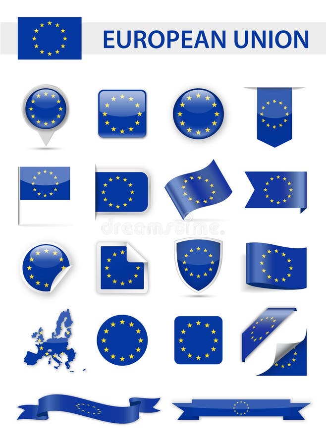 European Union Flag Vector Set Stock Illustration - Illustration of ...