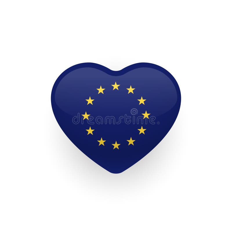 European Union Flag in a Shape of Heart on a Glossy Button. EU Flag ...
