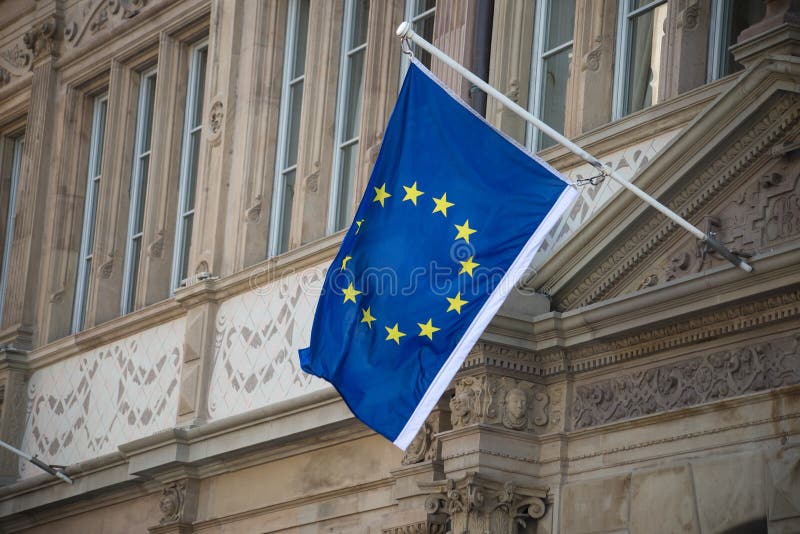 European Union Flag on the Stoned Facade of Building Stock Image ...