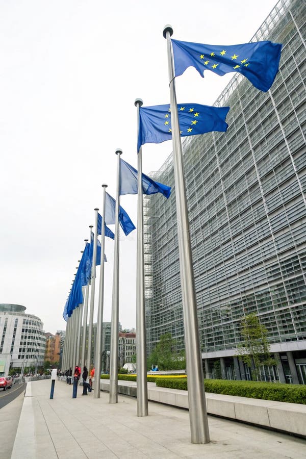 EU Flags in Front of European Commission Building in Brussels Stock ...