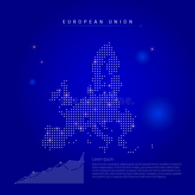 European Union Illuminated Map with Glowing Dots. Dark Blue Space ...