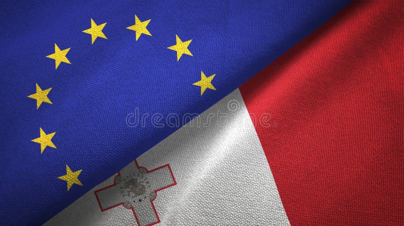 European Union and Malta Two Flags Textile Cloth, Fabric Texture Stock ...