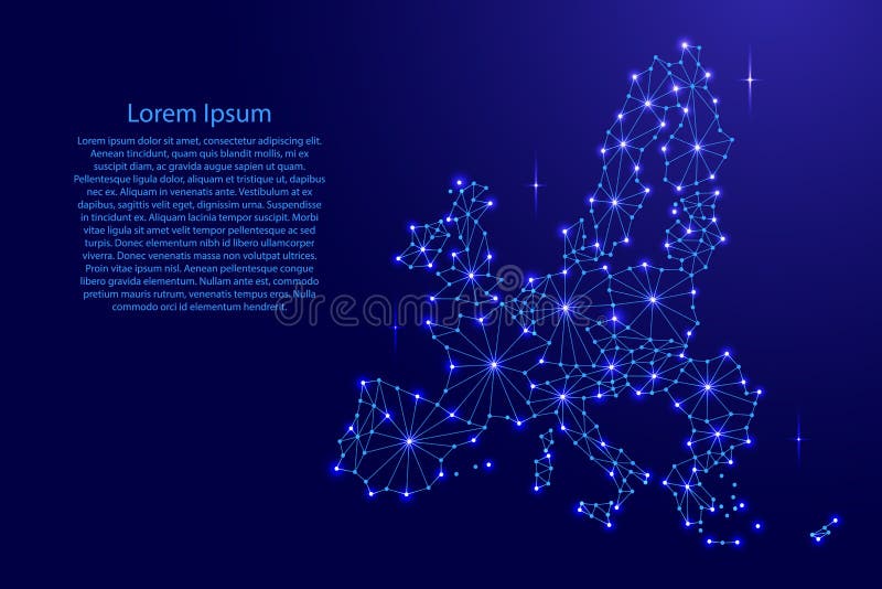 European Union Map of Polygonal Mosaic Lines Network, Rays, Space Stars of Vector Illustration ...