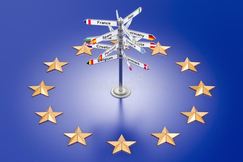European Union Map with Signpost. EU Travel, Concept. 3D Rendering ...