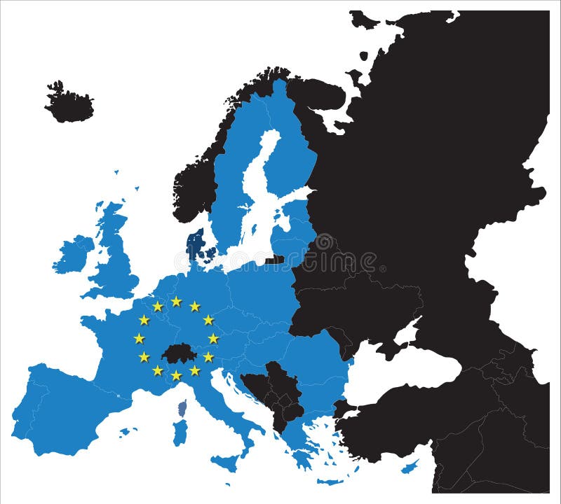 European Union Map with Stars Stock Illustration - Illustration of ...