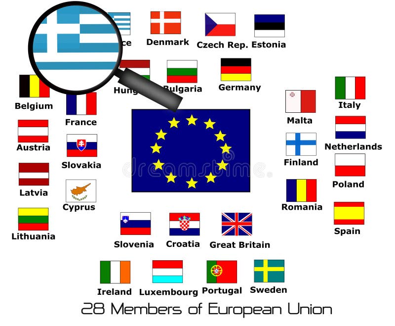 European Union 28 Members with Magnifying Stock Illustration ...