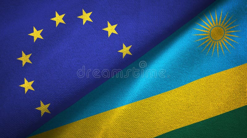 European Union and Rwanda Two Flags Textile Cloth, Fabric Texture Stock ...