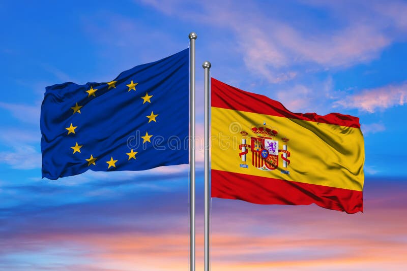 European Union and Spain Flags Together Stock Illustration ...