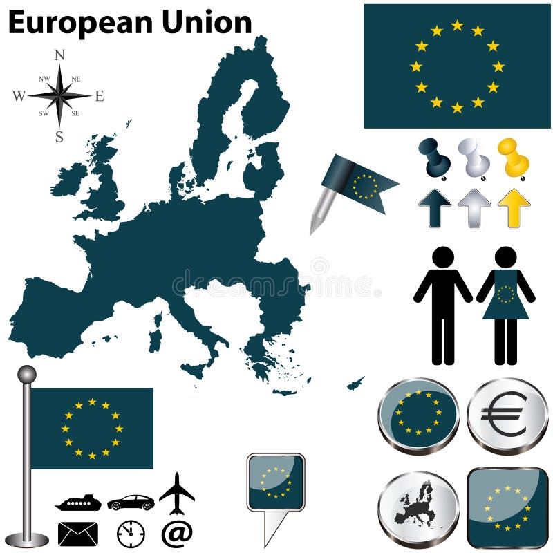 Map of European Union and EU Flag Stock Vector - Illustration of ...