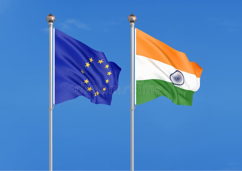 European Union Vs India. Thick Colored Silky Flags of European Union ...
