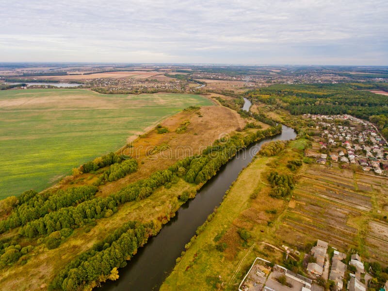Aerial View of European Village. Stock Image - Image of home, river ...