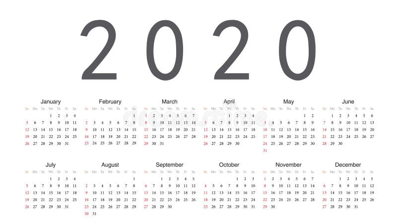 European 2020 Year Vector Calendar Stock Vector - Illustration of ...