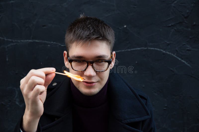 White European Young Man on Black Stock Image - Image of face, brown ...