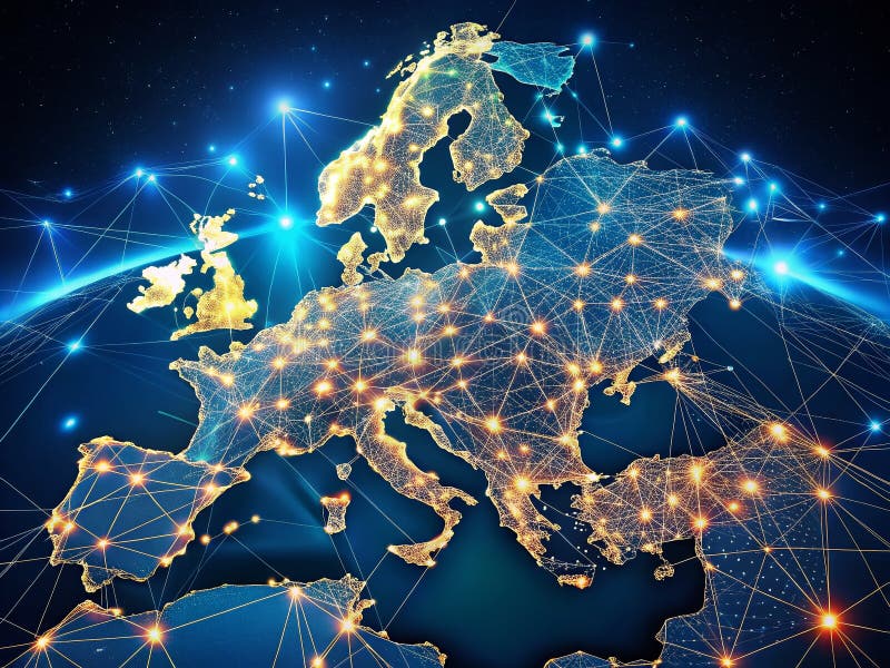 Europes Digital Network a Glowing Abstract Map Illustrating Global ...