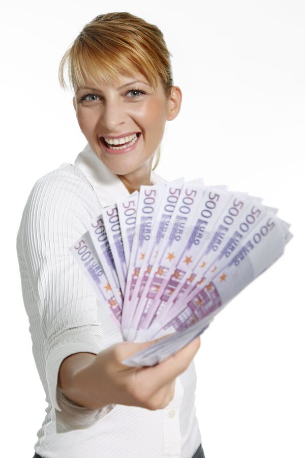 Beautiful girl with euros. stock photo. Image of businesswoman - 8087126