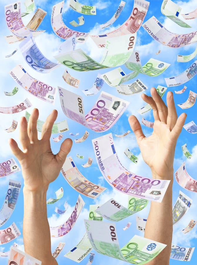 Euros Raining Falling Hands Money Stock Photo - Image of catching ...