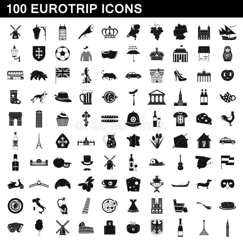 100 Eurotrip Icons Set, Simple Style Stock Vector - Illustration of ...